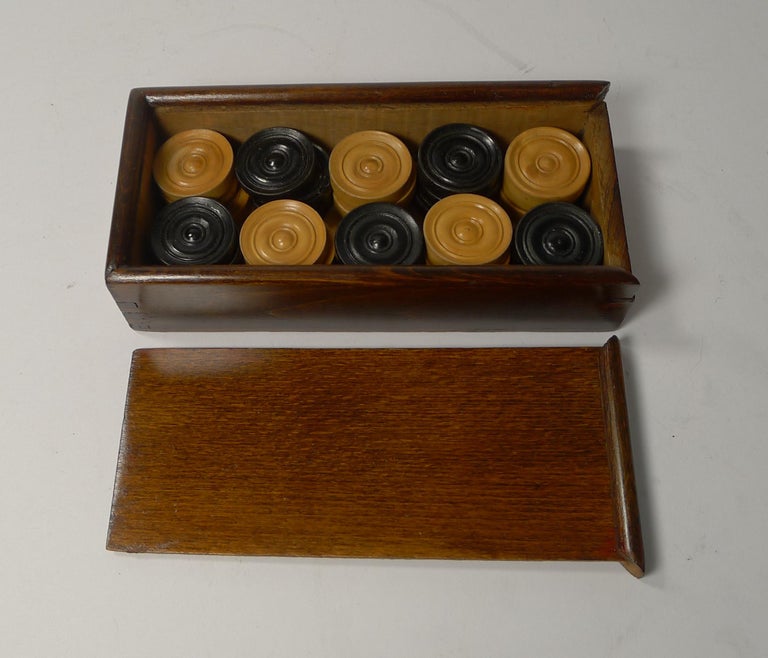 Antique English Set Ebony and Boxwood Draughts / Checkers / Backgammon ...