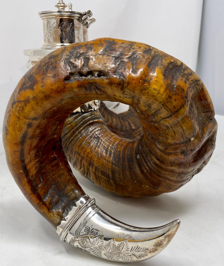 Antique English Sheffield Silver Mounted Ram's Horn Snuff Mull, Circa ...