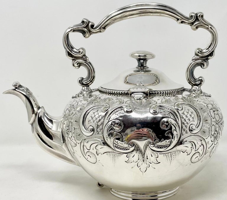 Antique English Sheffield Silver-Plate Footed Tea Pot with Etching ...