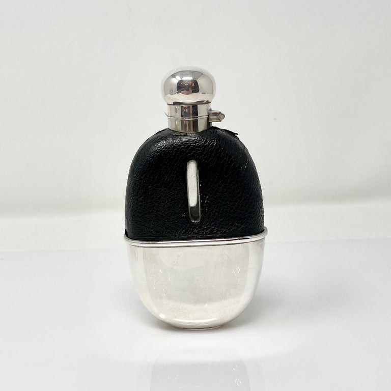 Antique English Sheffield Silver-Plated Hip Flask Mounted with Leather ...