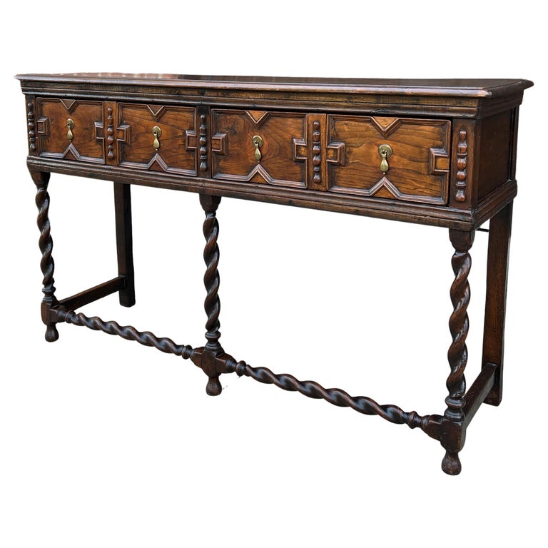 Antique English Sideboard Server Sofa Table Buffet Jacobean Barley ...