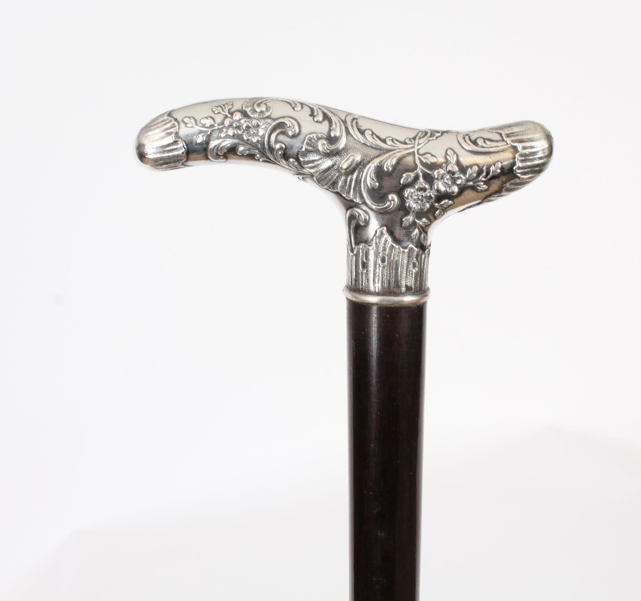 Antique English Silver and Ebonized Walking Stick Circa 1880 19th C For ...
