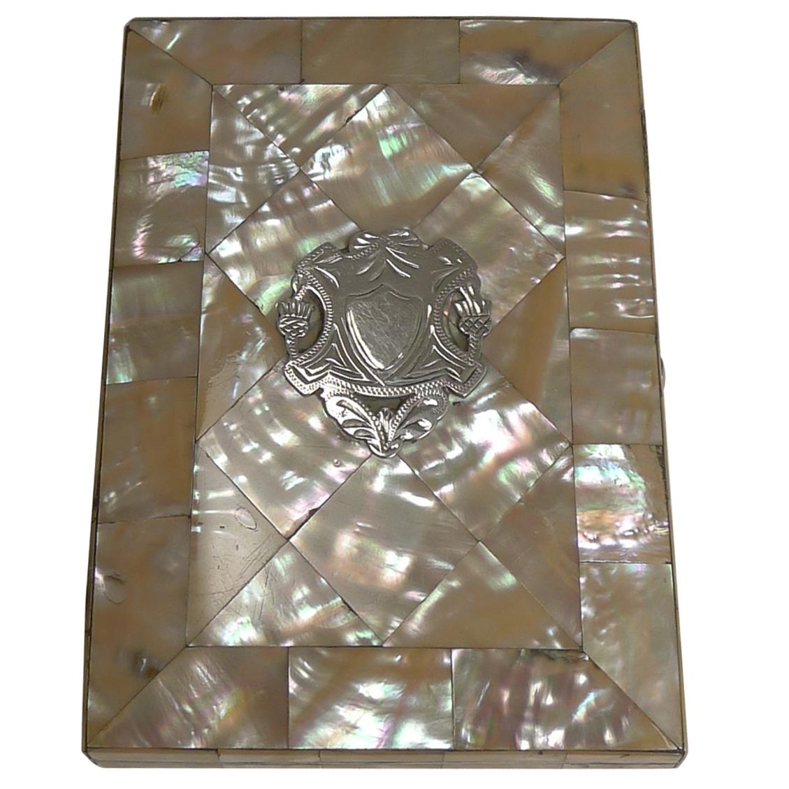 Antique English Silver Mounted Mother of Pearl Card Case, circa 1860 at ...