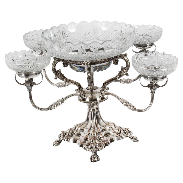 Antique English Silver Plate Cut Glass Epergne Candelabra Centrepiece ...