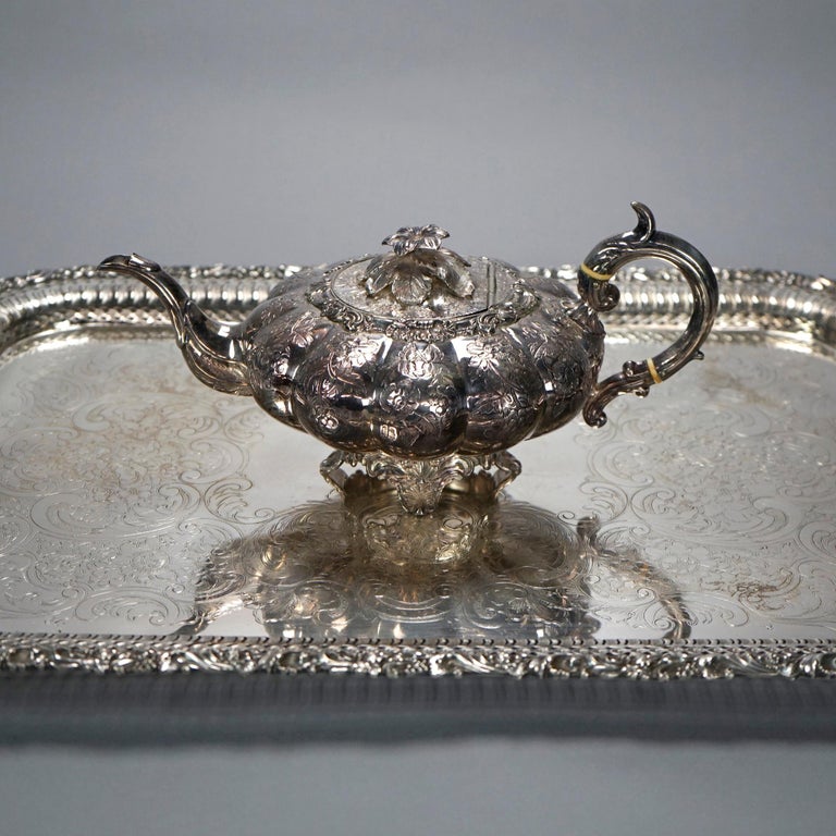 Antique English Silver Plate Four Piece Tea Set with Tray 19th C For ...