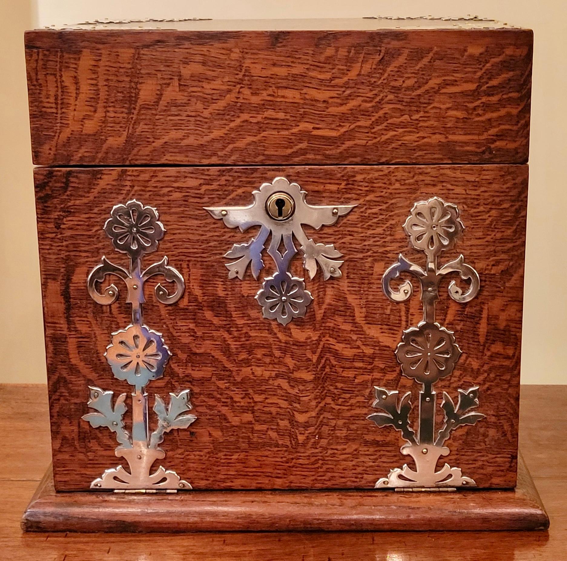 Antique English Silver Plate Mounted Oak Tantalus and Games Compendium ...