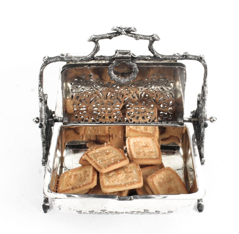 Antique English Silver Plated Folding Sweets Biscuit Box, 19th Century ...