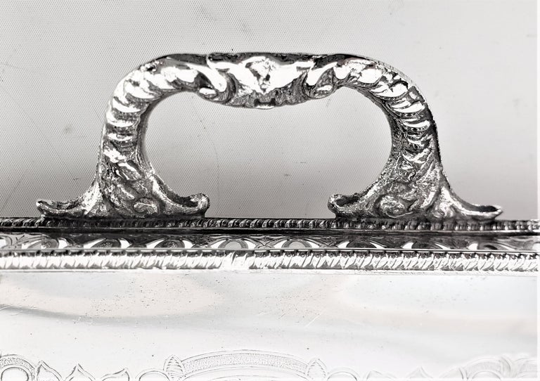 Antique English Silver Plated Footed Gallery Serving Tray with Floral ...