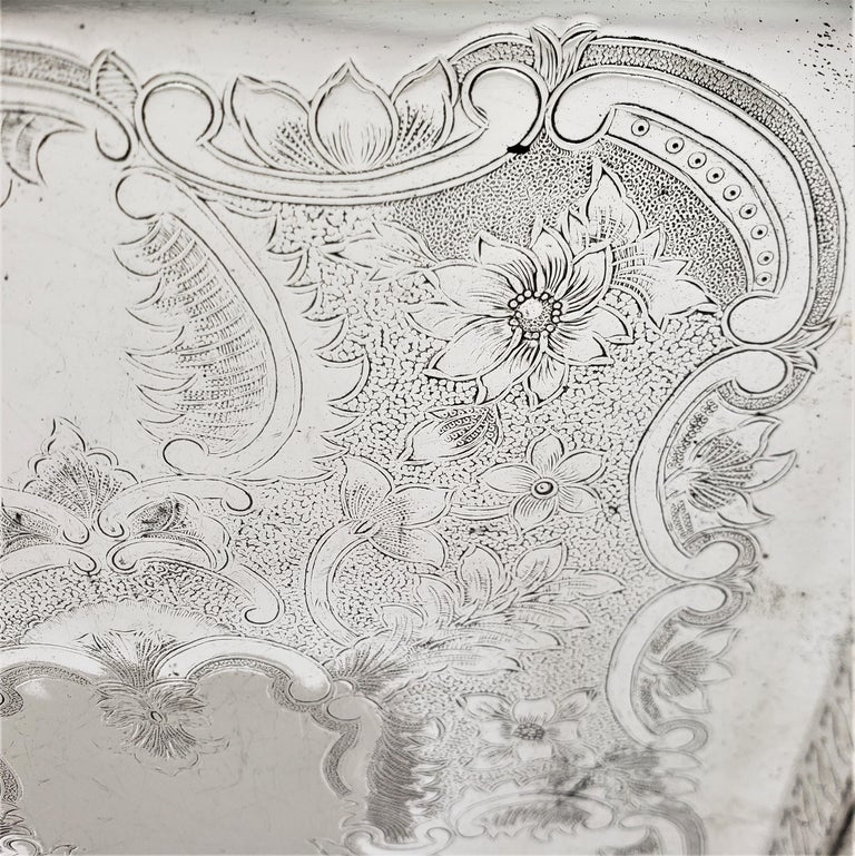 Antique English Silver Plated Footed Gallery Serving Tray with Floral ...
