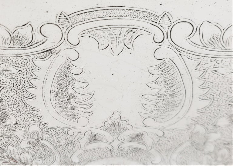 Antique English Silver Plated Footed Gallery Serving Tray with Floral ...