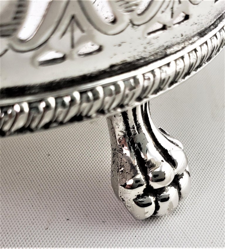 Antique English Silver Plated Footed Gallery Serving Tray with Floral ...