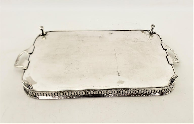 Antique English Silver Plated Footed Gallery Serving Tray with Floral ...