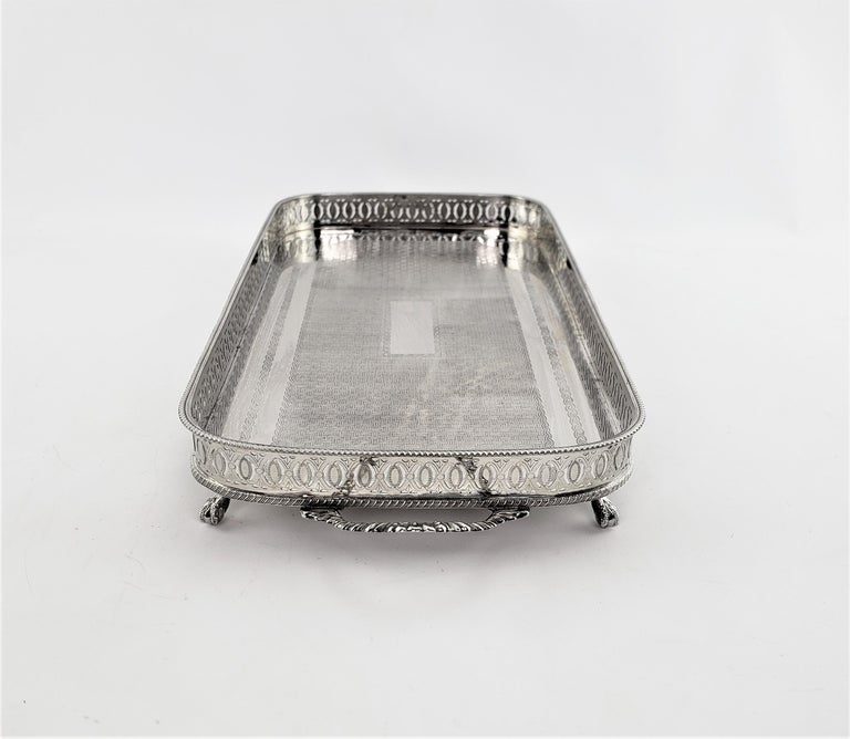 Antique English Silver Plated Gallery Serving Tray with Engraved Weave ...