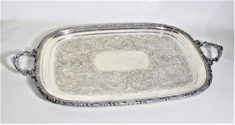 Antique English Silver Plated Serving Tray with Ornate Accents and ...