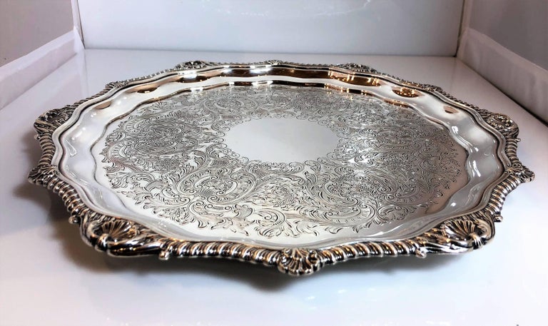 Antique English Silver Tray, Sheffield Silver-Plated Signed Barker Co ...