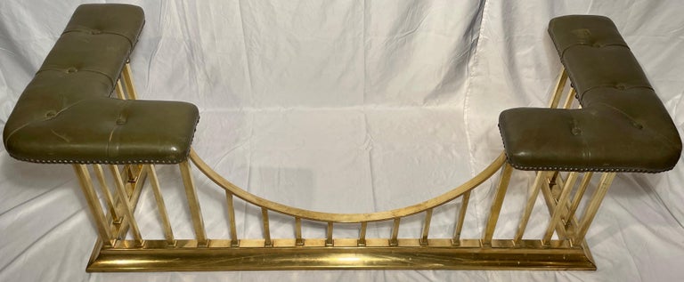 Antique English Solid Brass Fire Fender with Leather Club Seats, Circa ...