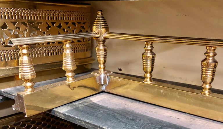 Antique English Solid Brass Reeded Bobbin Rail Type Fireplace Fender at ...