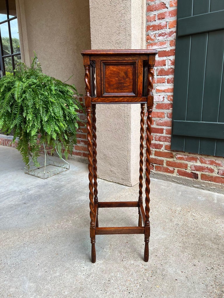 Antique English Square Plant Stand Barley Twist Tiger Oak Jardiniere ...