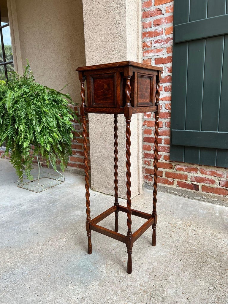 Antique English Square Plant Stand Barley Twist Tiger Oak Jardiniere ...