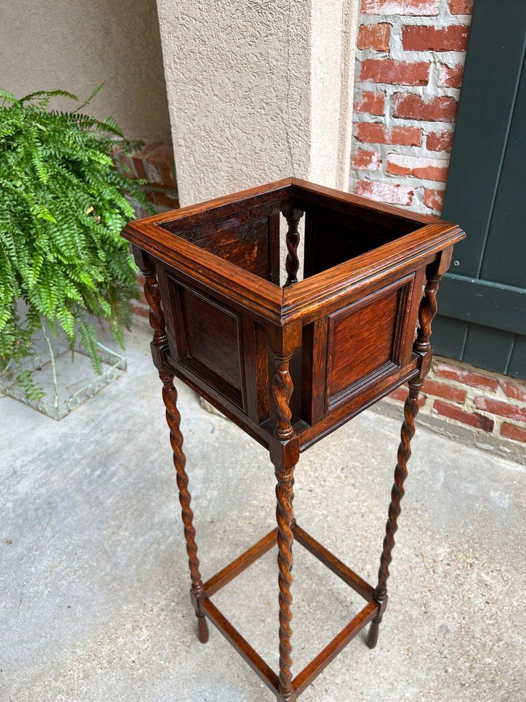 Antique English Square Plant Stand Barley Twist Tiger Oak Jardiniere ...