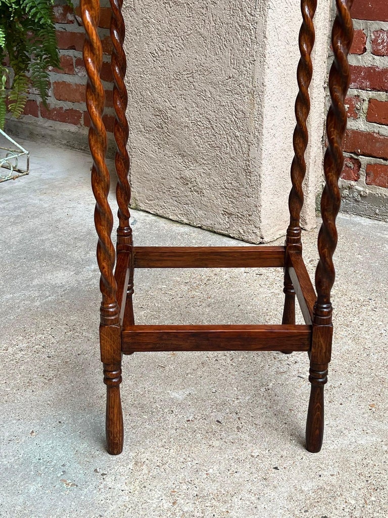 Antique English Square Plant Stand Barley Twist Tiger Oak Jardiniere ...