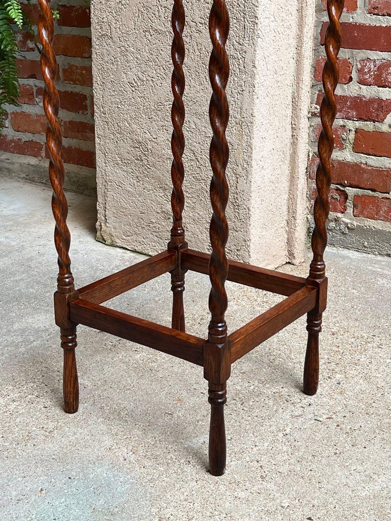 Antique English Square Plant Stand Barley Twist Tiger Oak Jardiniere ...