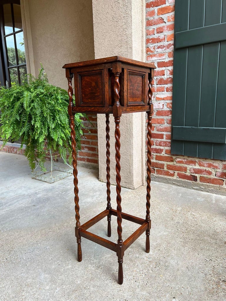 Antique English Square Plant Stand Barley Twist Tiger Oak Jardiniere ...