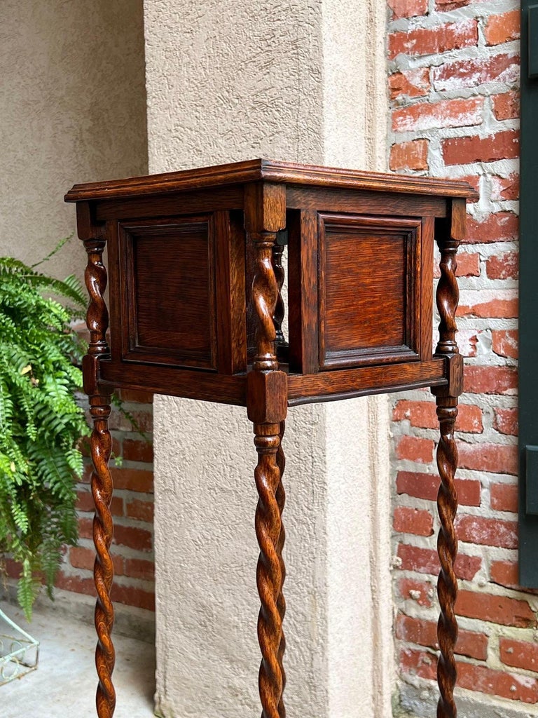 Antique English Square Plant Stand Barley Twist Tiger Oak Jardiniere ...
