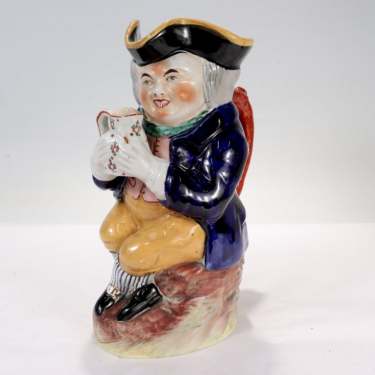 Antique English Staffordshire Pottery Toby Jug with Tricorn Hat Lid For ...