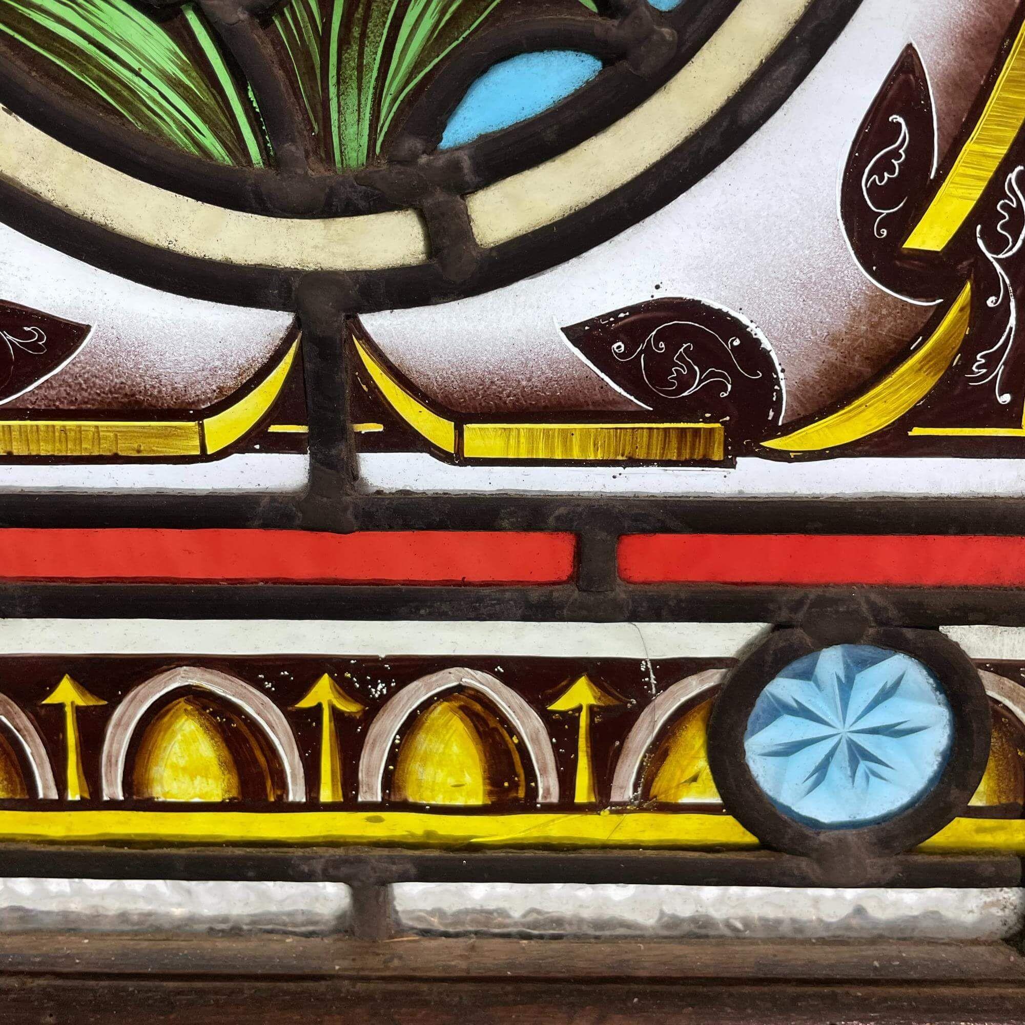 Antique English Stained Glass Overdoor Fanlight For Sale at 1stDibs