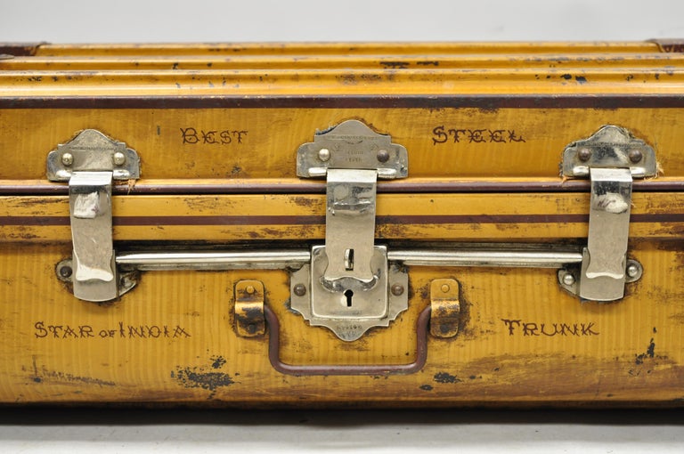 Antique English Steel Metal Painted Ships Trunk Treasure Chest "Star of ...