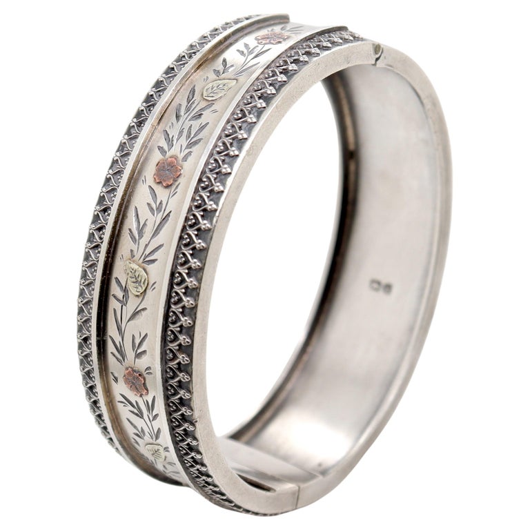 Antique English Sterling Silver Aesthetic Movement Cuff Bracelet by WJ ...