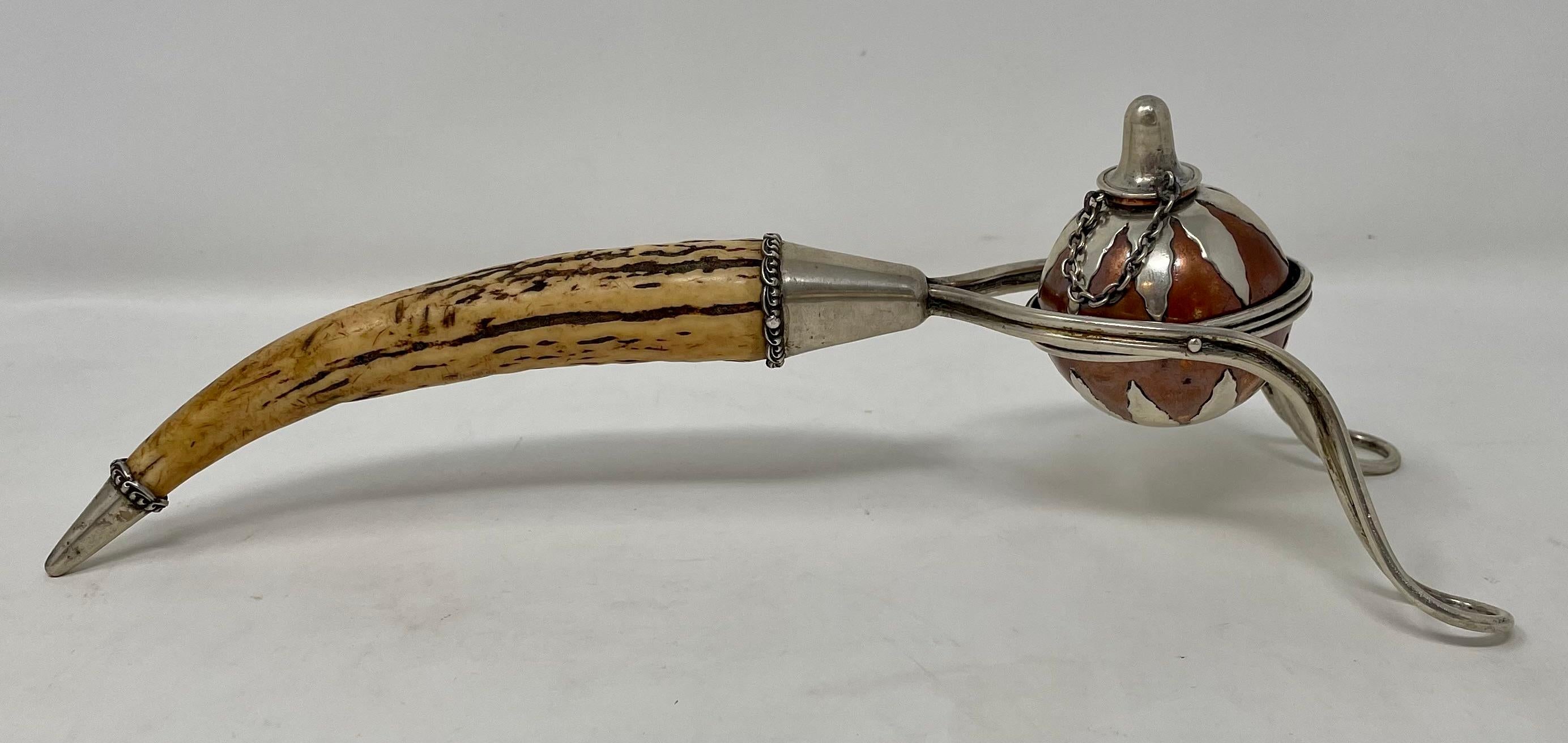 Antique English Sterling Silver and Copper Gimble Lighter with Antler ...