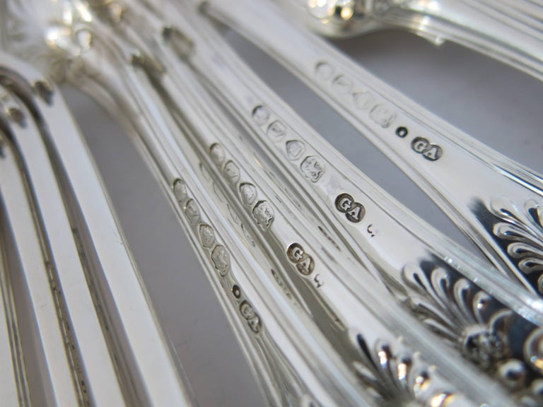 Antique English, Sterling Silver Kings Pattern Complete Flatware Set ...