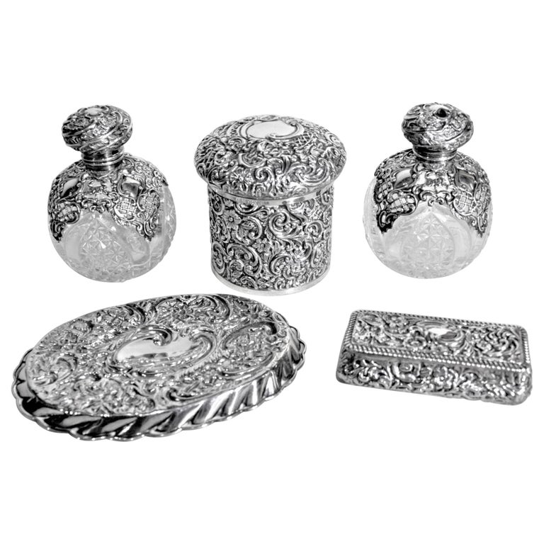 Antique English Sterling Silver Ladies Dresser Set by Maker Henry ...