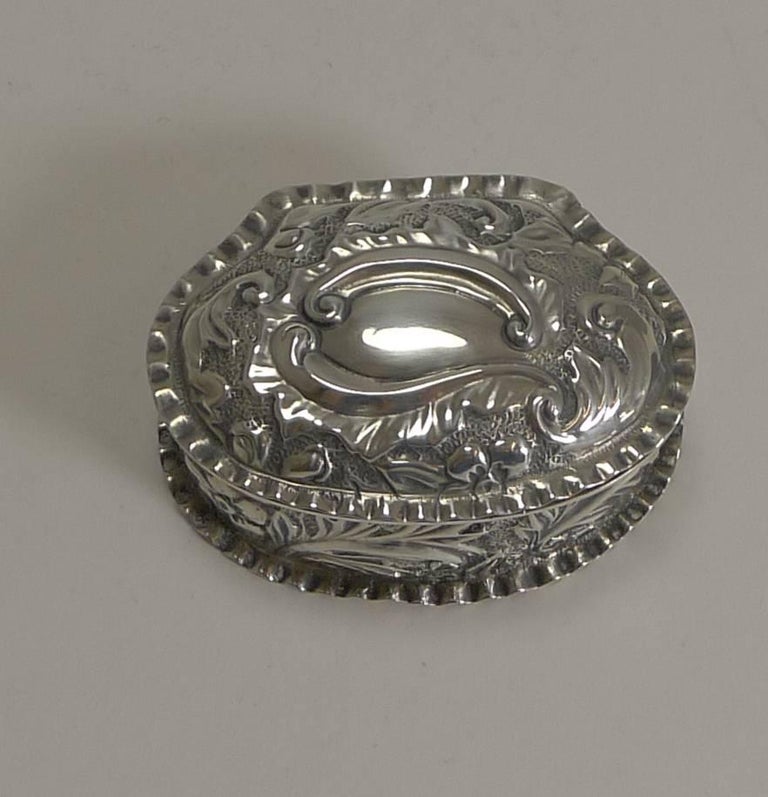 Antique English Sterling Silver Pill Box, 1893 at 1stDibs