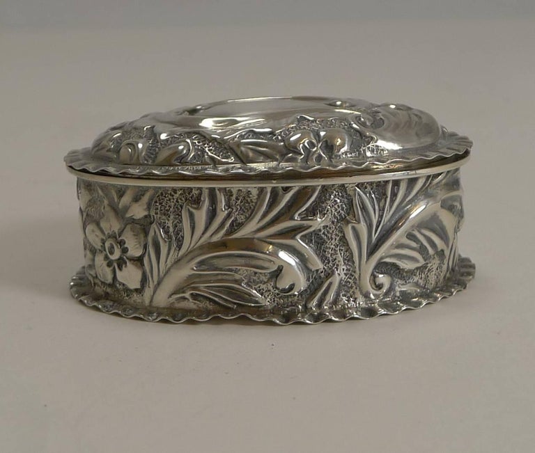 Antique English Sterling Silver Pill Box, 1893 at 1stDibs