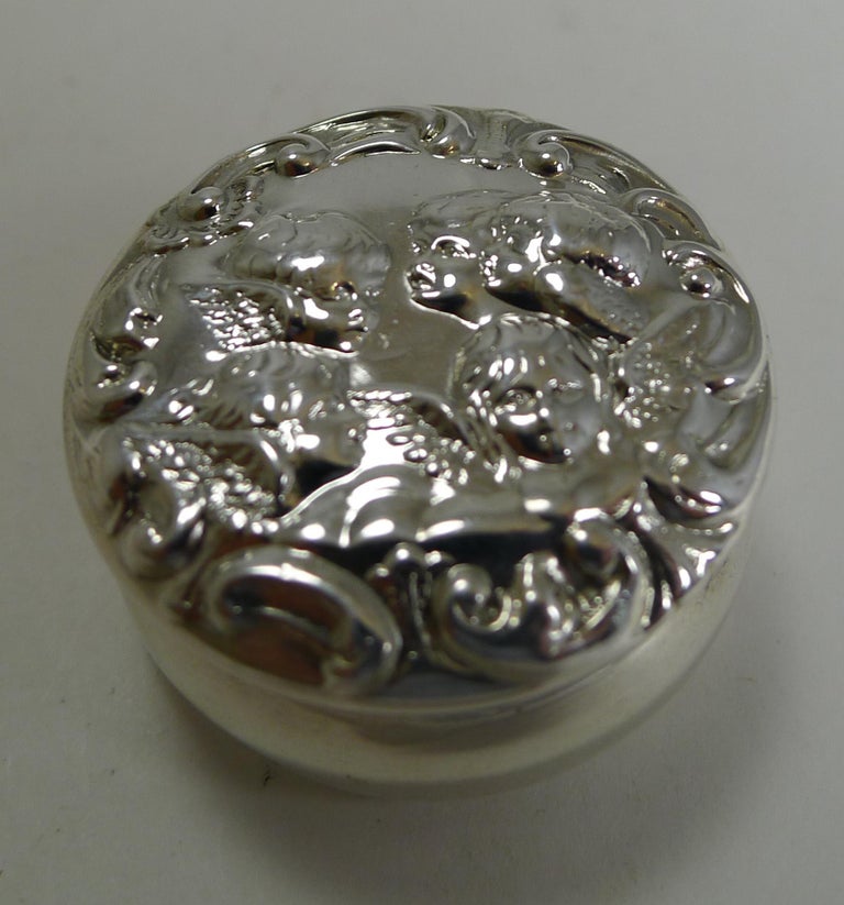 Antique English Sterling Silver Pill Box - Cherubs / Angels at 1stDibs