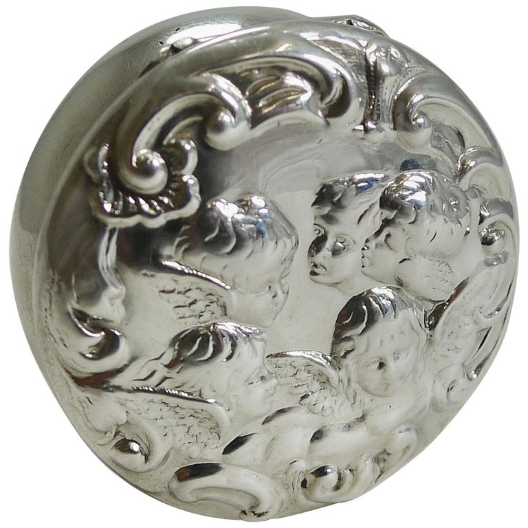 Antique English Sterling Silver Pill Box - Cherubs / Angels at 1stDibs