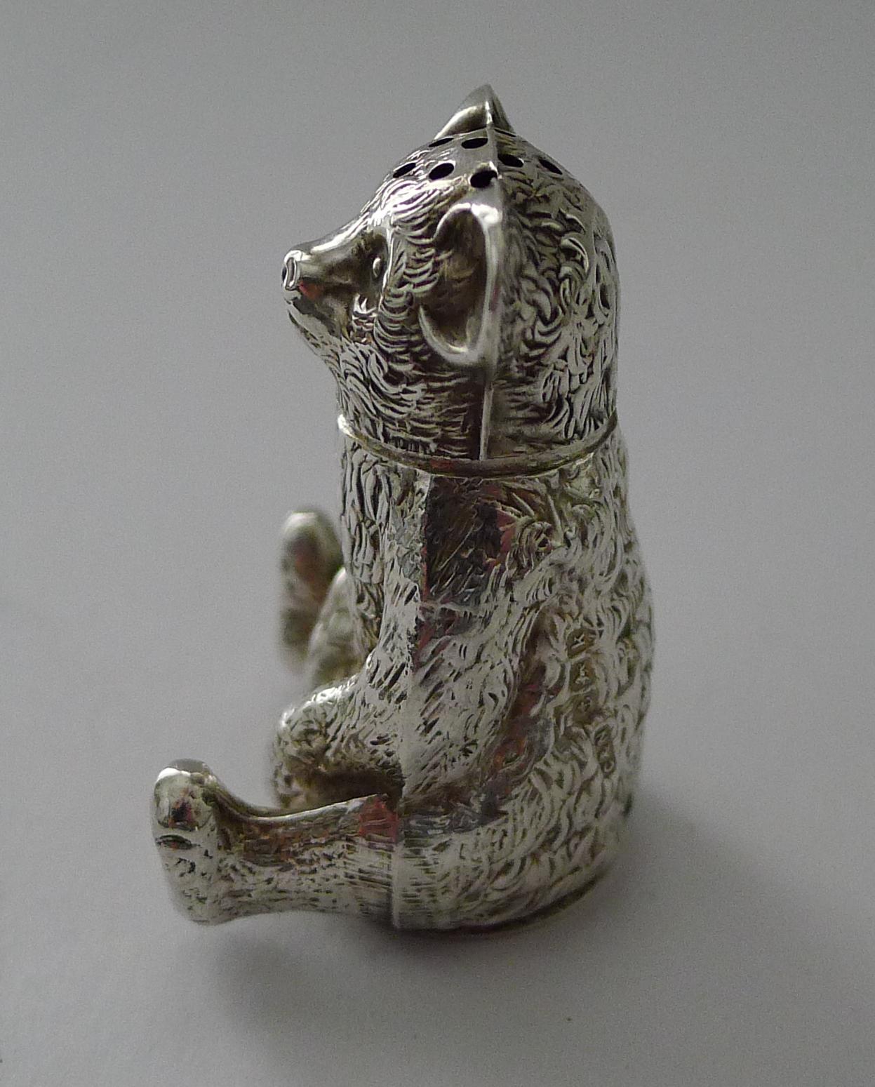 Antique English Sterling Silver Teddy Bear Pepper Pot - 1909 For Sale ...