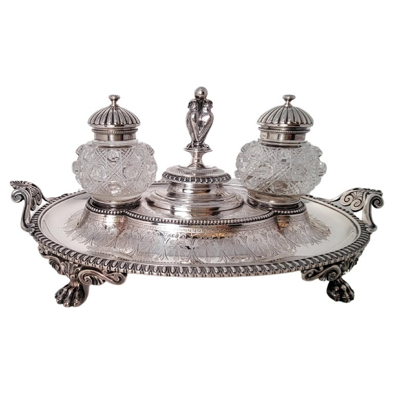Encrier anglais ancien de style victorien en argent sterling En vente ...
