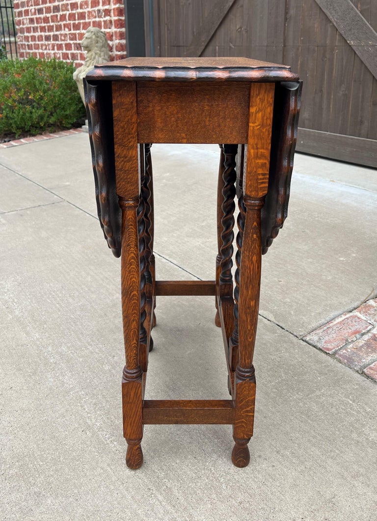 Antique English Table Drop Leaf Gateleg Pie Crust Edge Oak Barley Twist ...