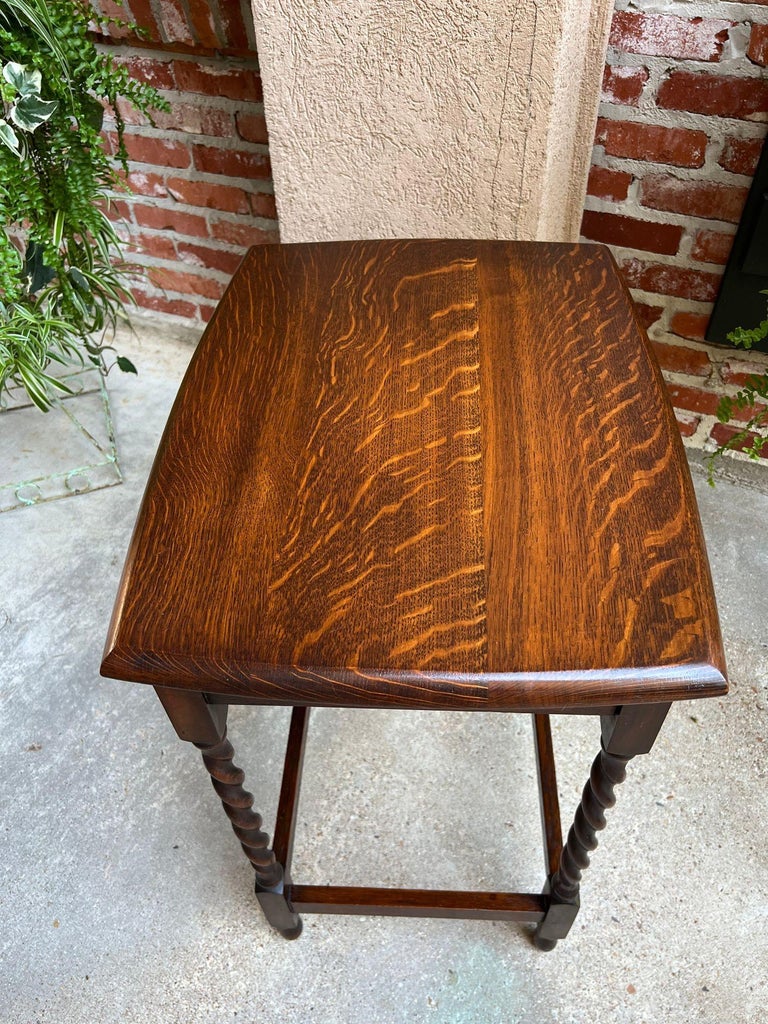 Antique English Tiger Oak Barley Twist Side Sofa Table Beveled ...