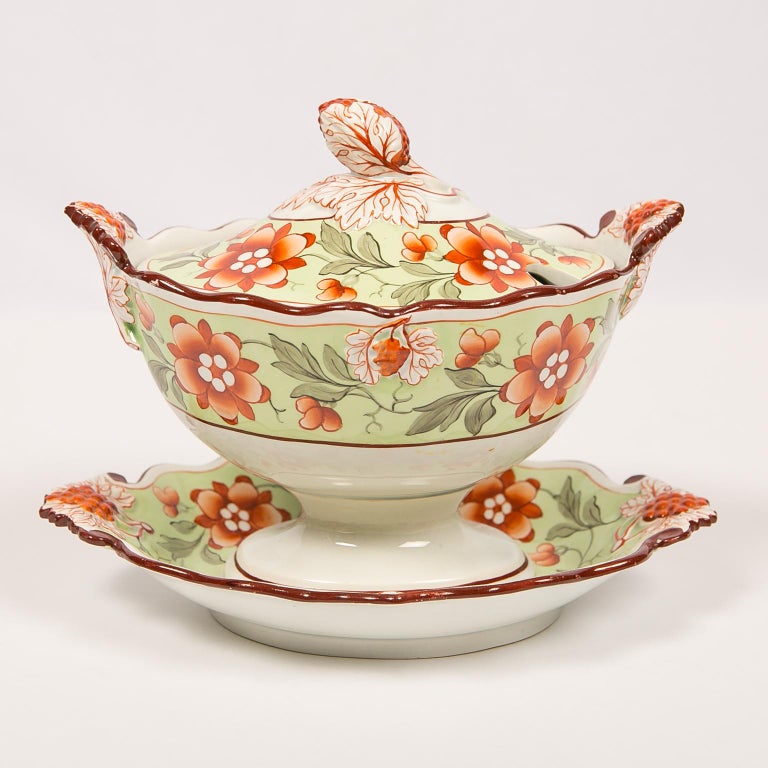 Antique Tureen Painted in Soft Green with Orange Blossoms and Berries ...