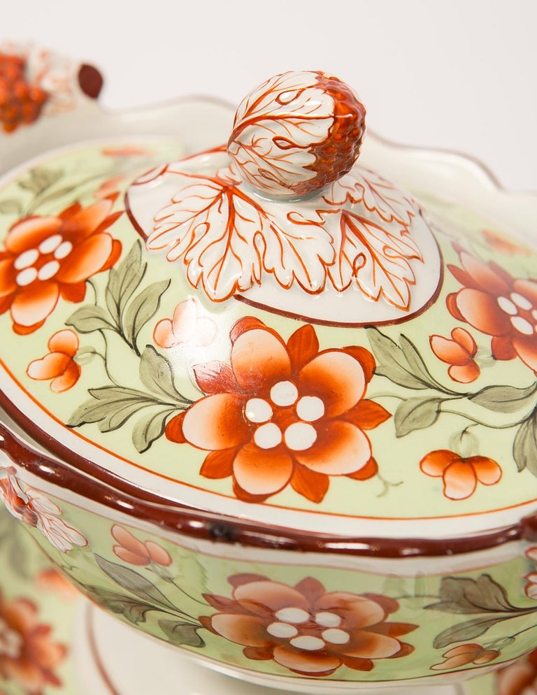 Antique Tureen Painted in Soft Green with Orange Blossoms and Berries ...