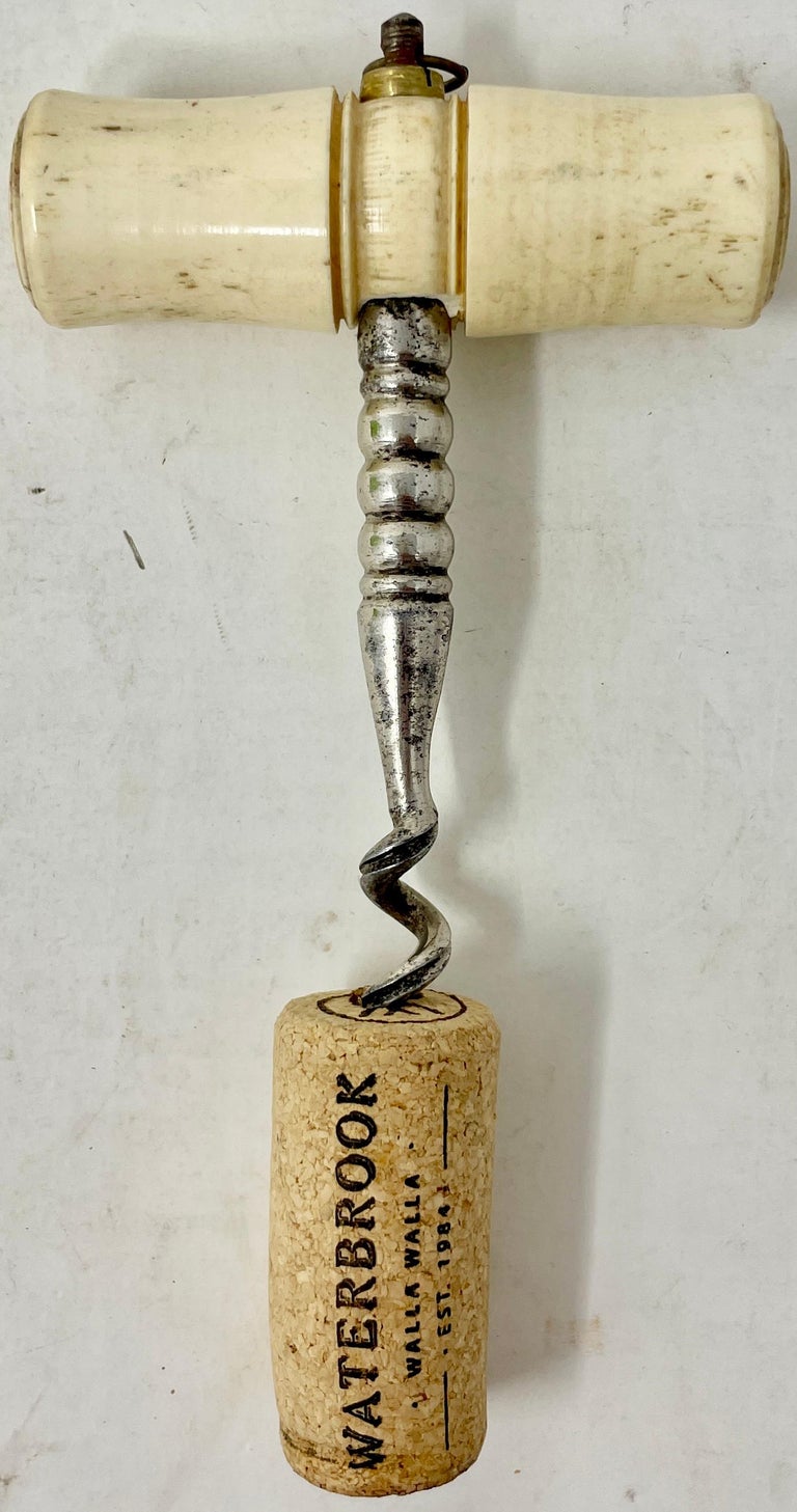 Antique English Turned Ox Bone Handle Corkscrew with Grooved Worm ...
