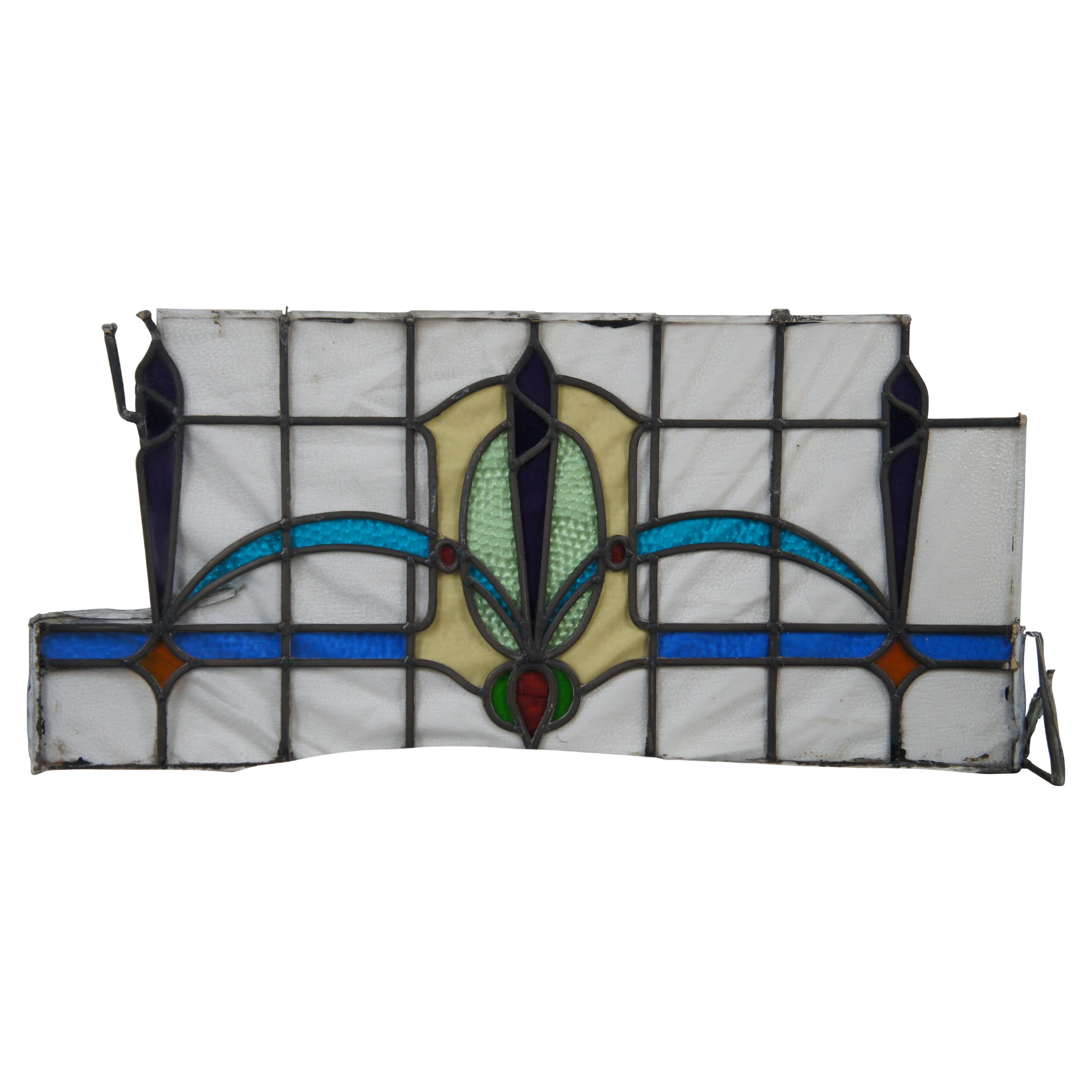 Antique English Victorian Art Nouveau Leaded Stained Glass Transom ...