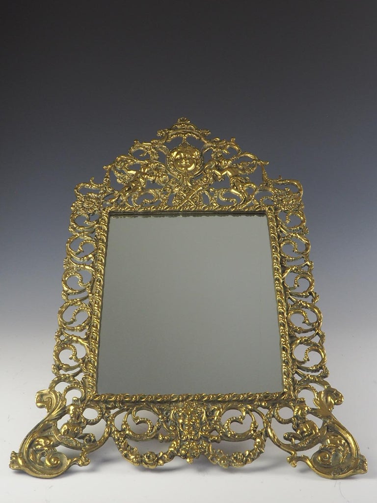 Antique English Victorian Cast Brass Mirror Ornately Framed, circa 1880 ...