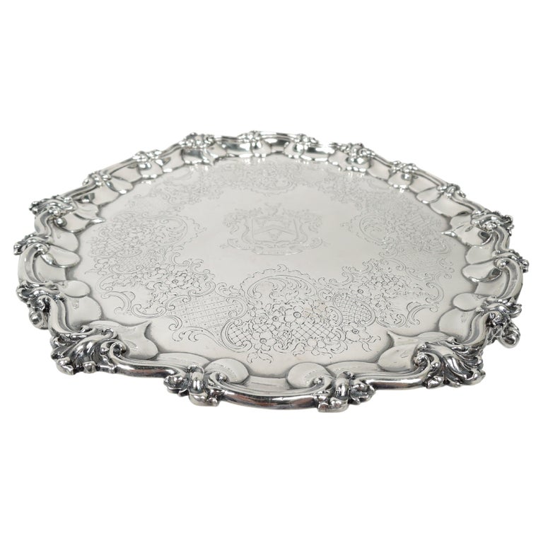 Antique English Victorian Georgian Sterling Silver Salver For Sale at ...