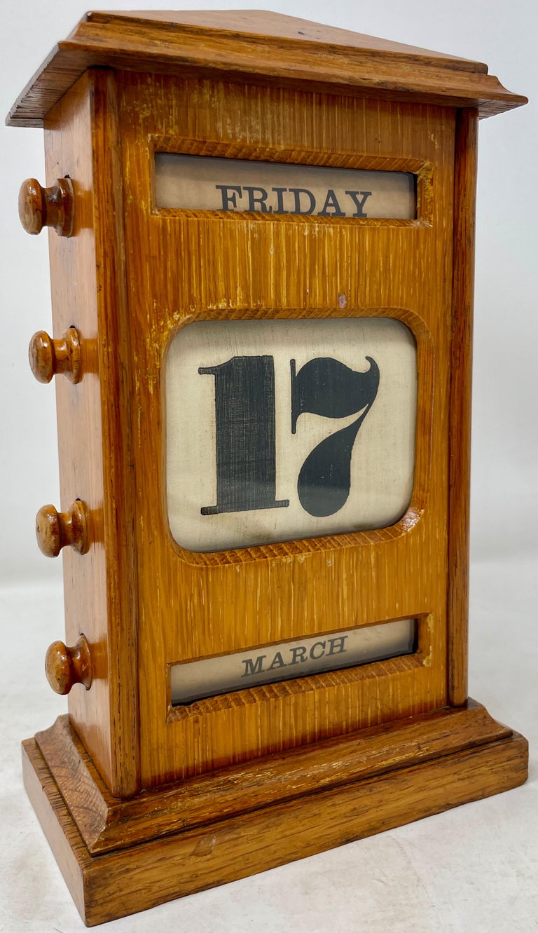 Antique English Victorian Golden Oak Working Desk Calendar, circa 1890 ...